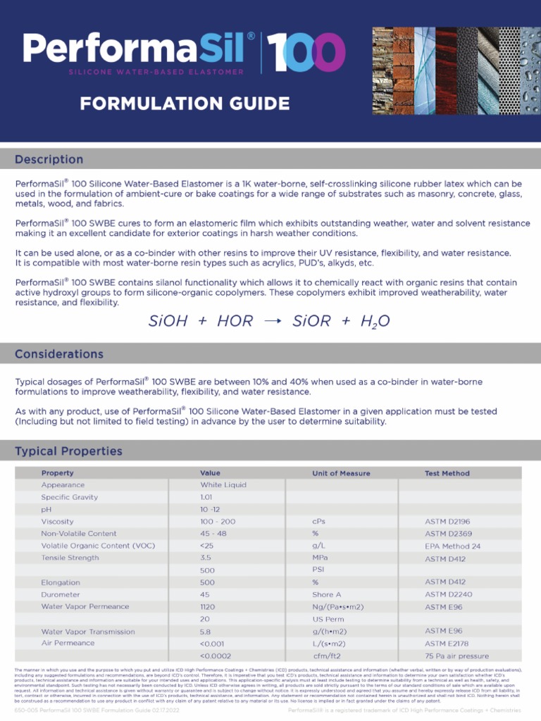 650-005+PerformaSil+100+SWBE+Formulation+Guide+02 17 2022 | PDF