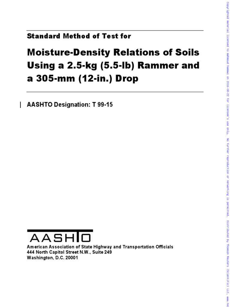 Aashto T99-15 | Download Free PDF | Density | Soil