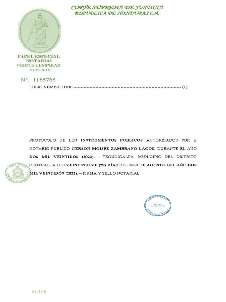 Protocolo Notarial de Testamento Abierto | PDF | Honduras | Voluntad y ...