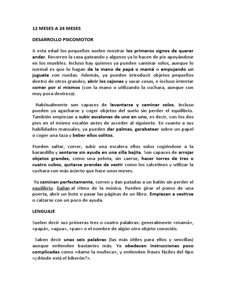 Desarrollo infantil de 12 a 24 meses | PDF