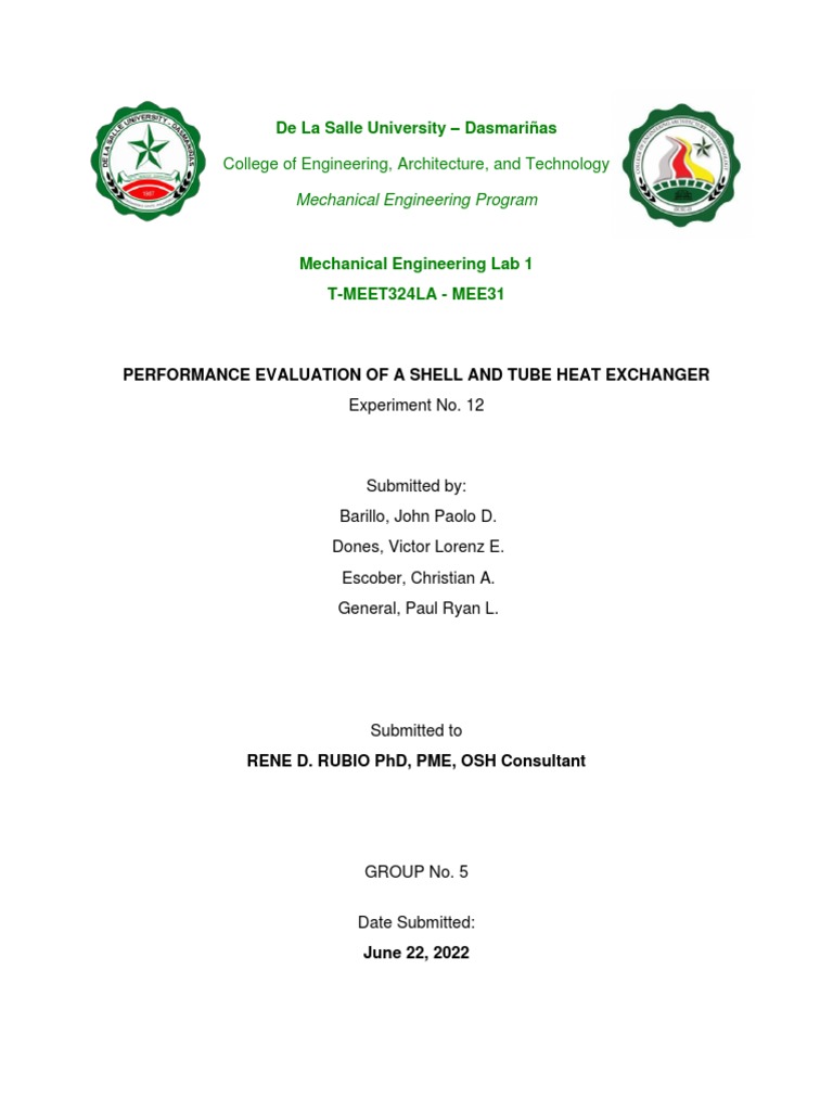 T-MEET324LA Experiment No.12 Shell Tube Heat Exchanger MEE31 | PDF ...