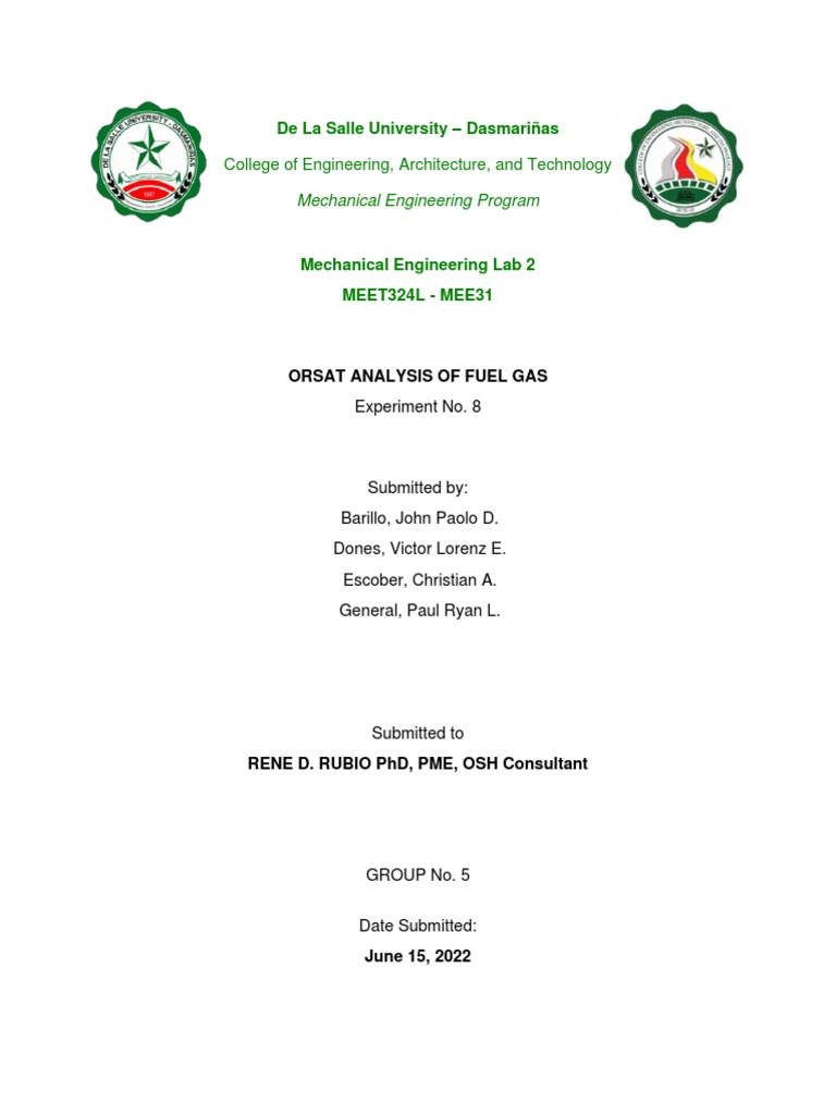 T-MEET324LA Experiment No.8 ORSAT ANALYSIS MEE31 | PDF | Carbon Dioxide ...
