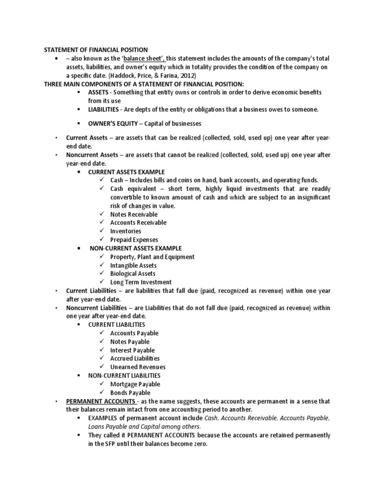 Understanding the Statement of Financial Position | PDF | Balance Sheet ...