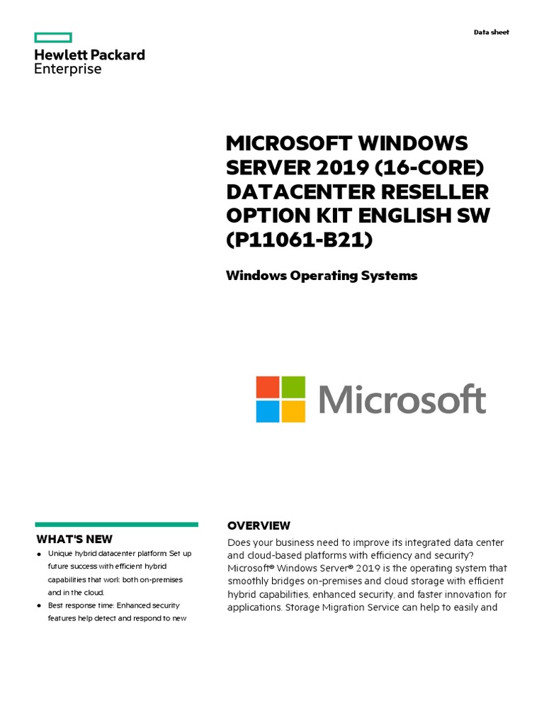 Microsoft Windows Server 2019 (16-Core) Datacenter Reseller Option Kit English Sw ...