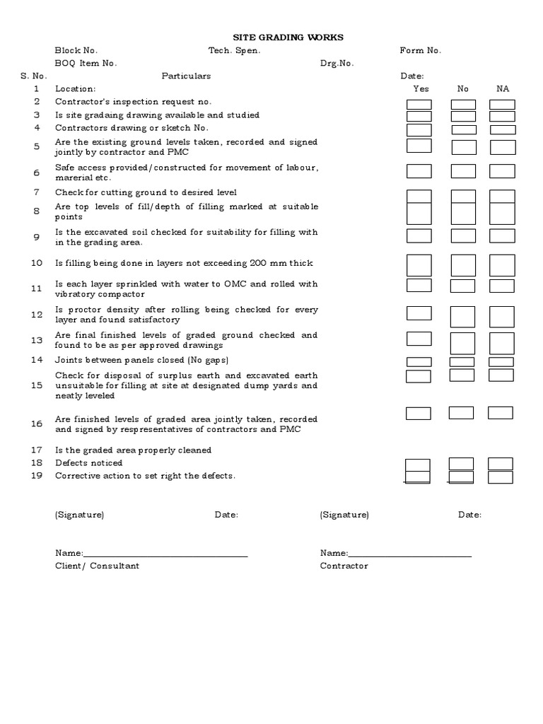 Site Grading Works Checklist | PDF