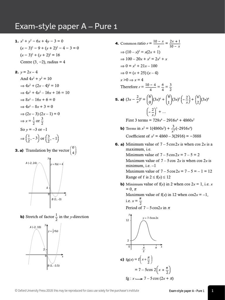 Exam-Style Paper A - Pure 1 | PDF | Area | Geometry