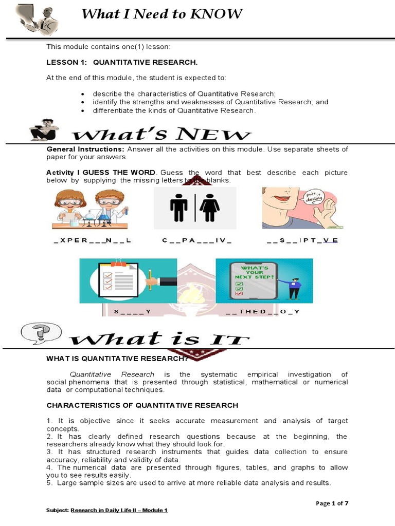 Research in Daily Life II Module 1 | PDF | Quantitative Research ...