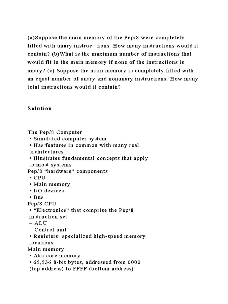 (A) Suppose The Main Memory of The Pep8 Were Completely Filled With | PDF | Computer Data ...