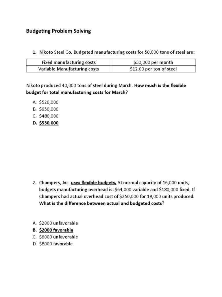 Budgeting Problem Solving | PDF | Secondary Sector Of The Economy ...