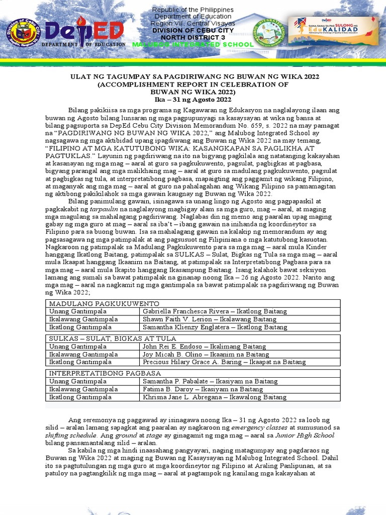 MIS Buwan NG Wika Narrative Report | PDF