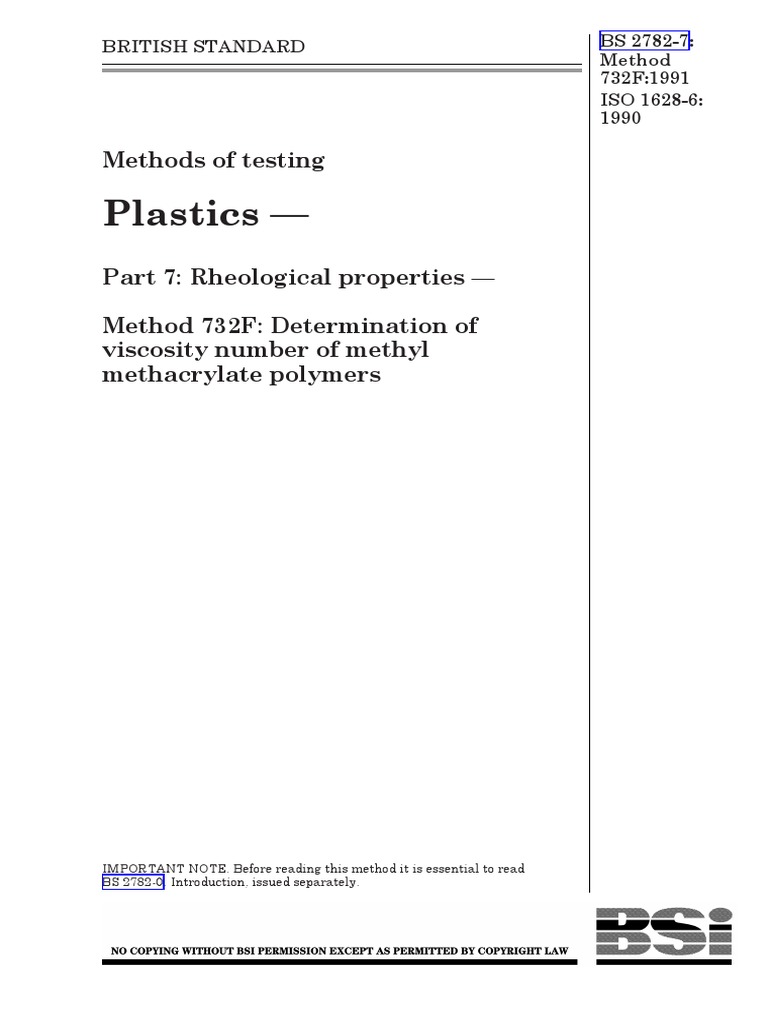 BS 2782-7-Method 732F-1991 | PDF | Viscosity | Polymers