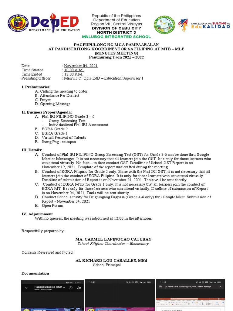 Minutes-Meeting Filipino MTB Coordinators | PDF | Philippines