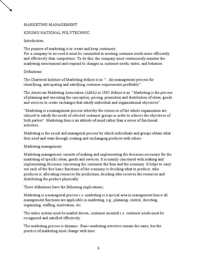 MARKETING MANAGEMENT NOTES | PDF | Marketing | Strategic Management