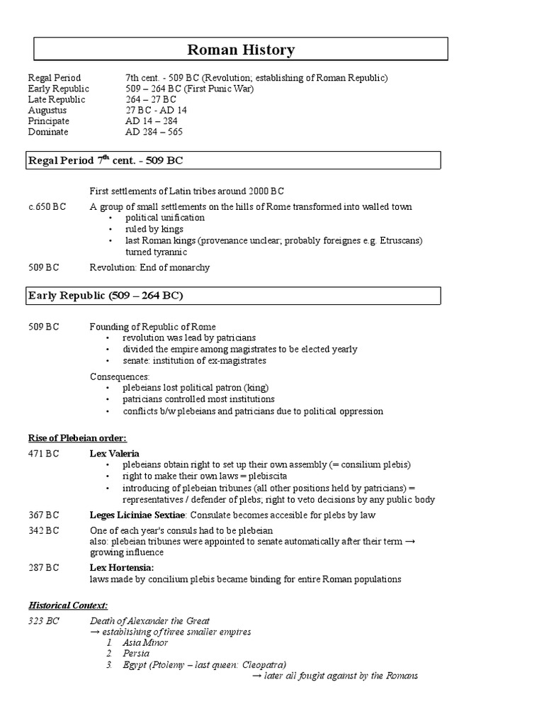 SUMMARY - Roman History | PDF | Augustus | Roman Republic