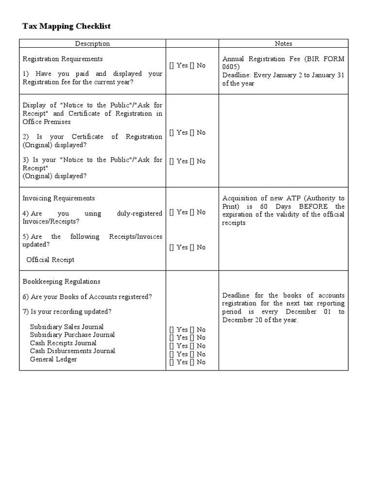 Tax Mapping Checklist. | PDF | Business | Finance & Money Management