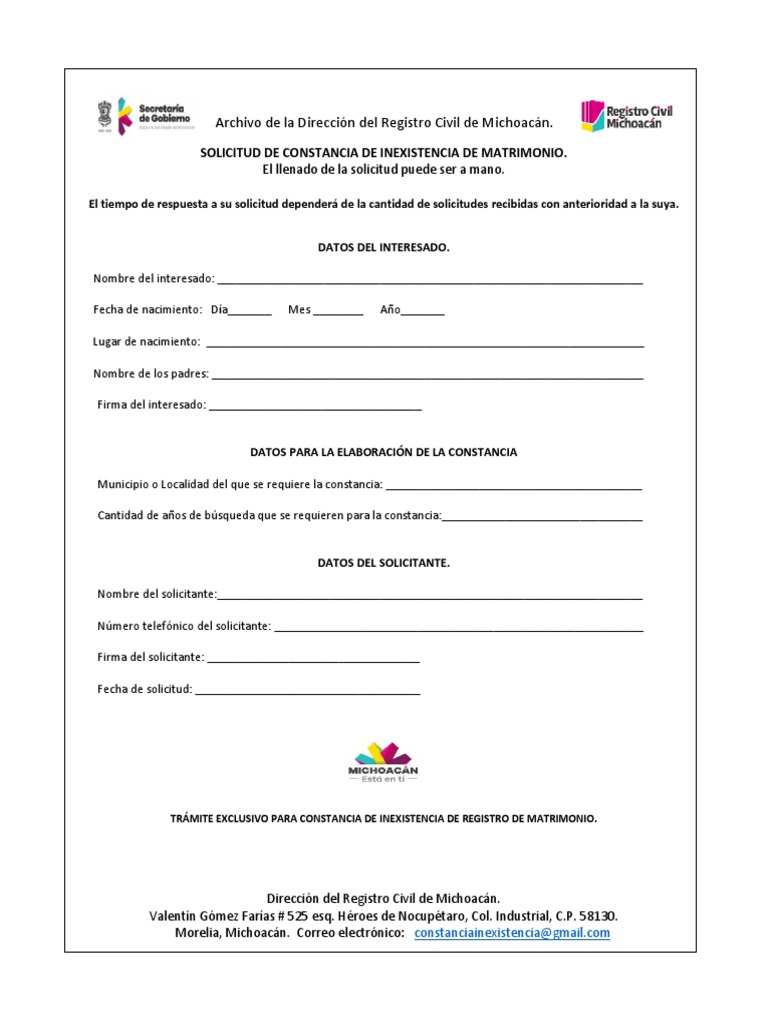 Ejemplo De Constancia De Inexistencia Matrimonial