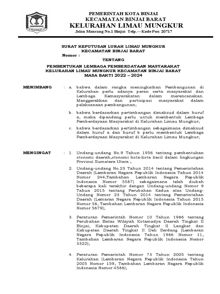 SK Pembentukan LPM Kelurahan Limau Mungkur | PDF | Pengelolaan Keuangan ...