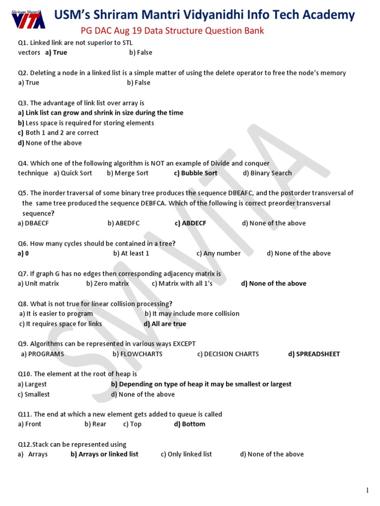 Alogorithm and DS PG DAC - Aug 19 | Download Free PDF | Array Data ...