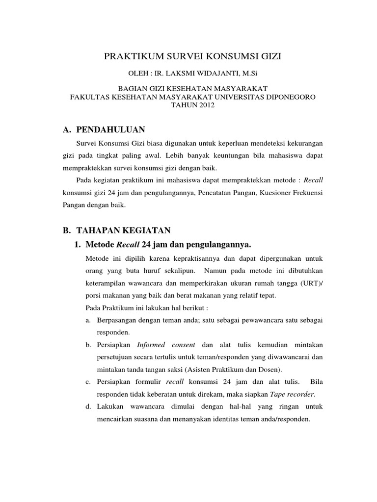 Praktikum Survei Konsumsi Gizi | PDF