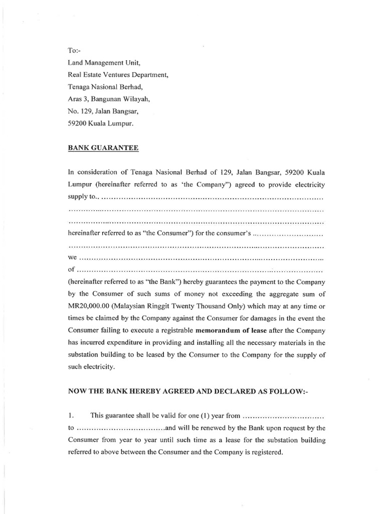 Format 03 TNB Bank Guarantee-Tapak Pencawang | PDF