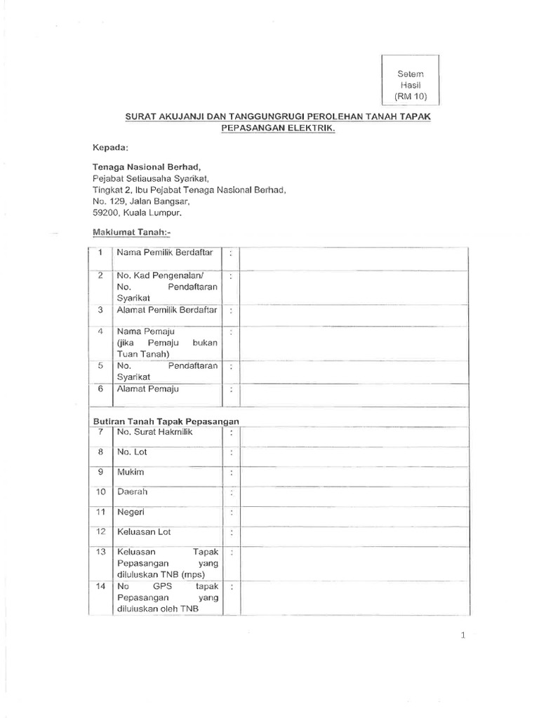 Format 02 TNB Borang A-Tapak Pencawang | PDF