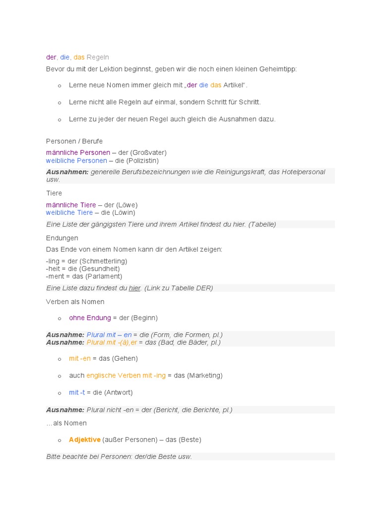 DER DIE DAS Regeln | PDF