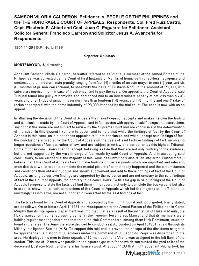 Calderon Vs People SEPARATE OPINION MONTEMAYOR J | PDF | Assault | Murder