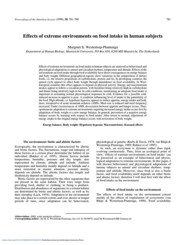 Div Class Title Effects of Extreme Environments On Food Intake in Human ...