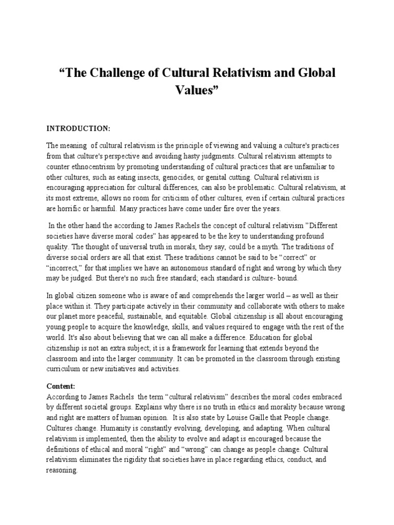 The Challenge of Cultural Relativism and Global Citizen Values. | PDF ...