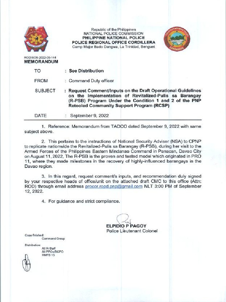 Request Comments Inputs On The Draft Operational Guidelines On The