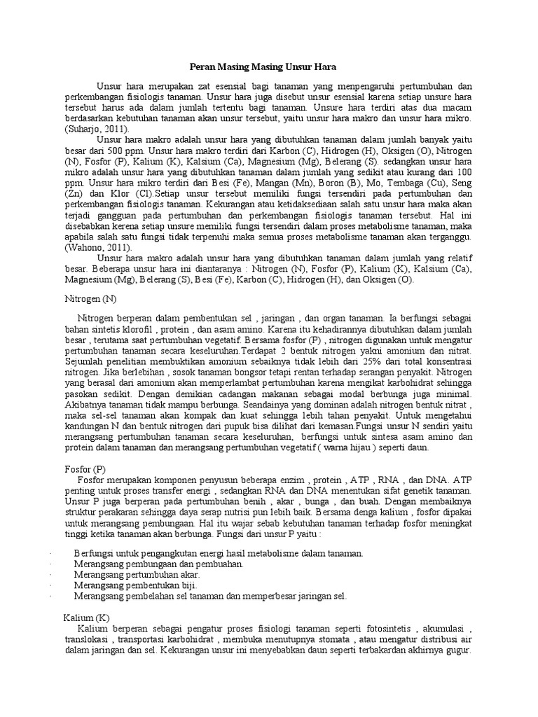 Peran Masing Masing Unsur Hara | PDF