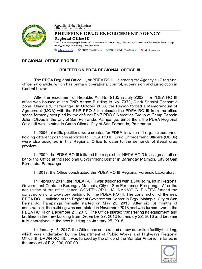 PDEA Regional Office III Overview | PDF | National Security | Law ...