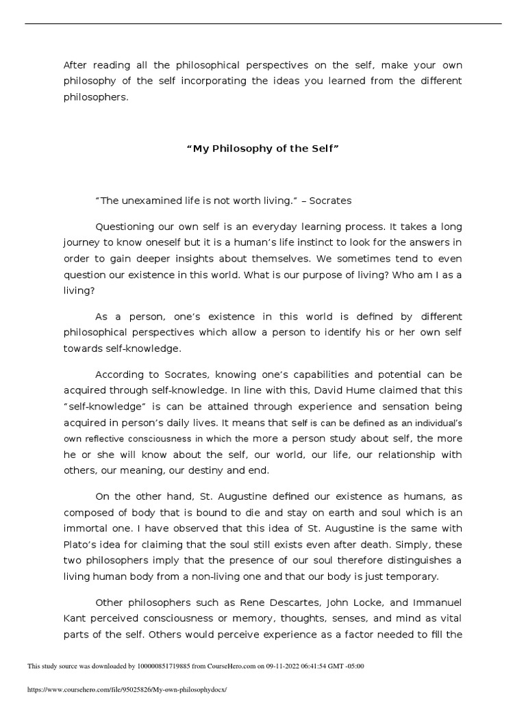 My Own Philosophy.docx | PDF | Philosophy Of Self | Mind