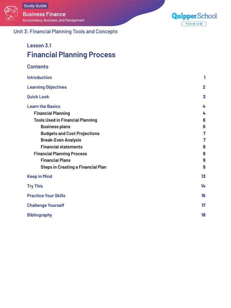 Busfin 5 Financial-Planning | PDF | Budget | Financial Plan