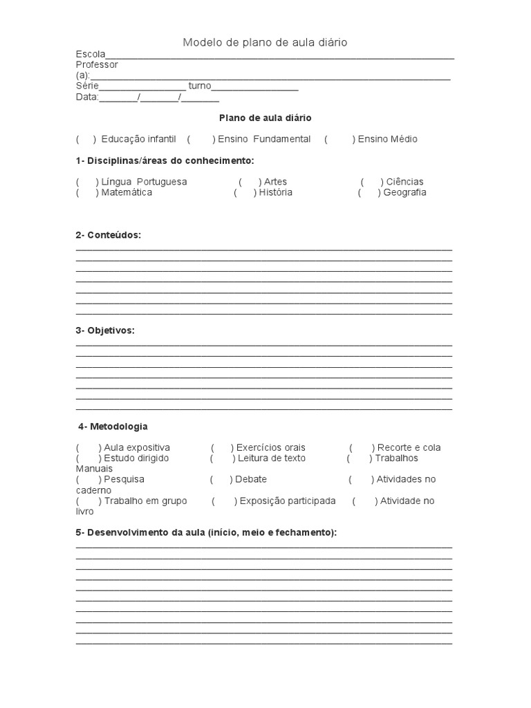 Modelo de Plano de Aula Diário | PDF | Lição | Livros