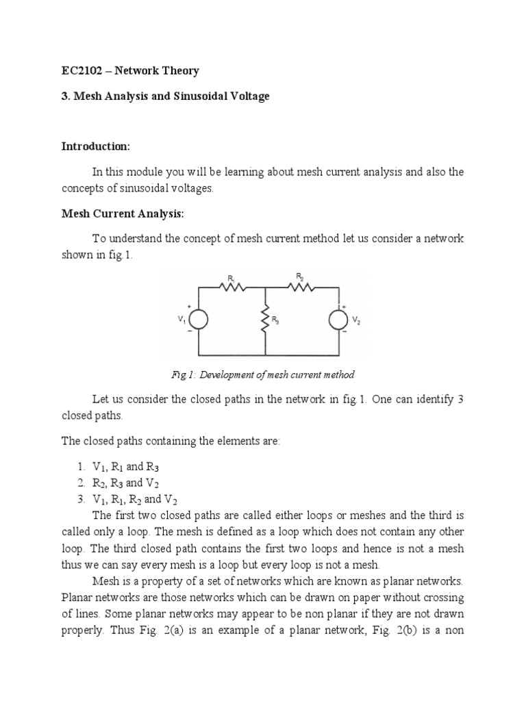 EC2102 - Network Theory 3. Mesh Analysis and Sinusoidal Voltage | Download Free PDF | Root Mean ...