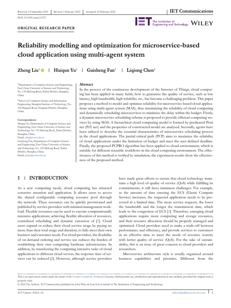IET Communications - 2022 - Liu - Reliability Modelling and Optimization For Microservice Based ...