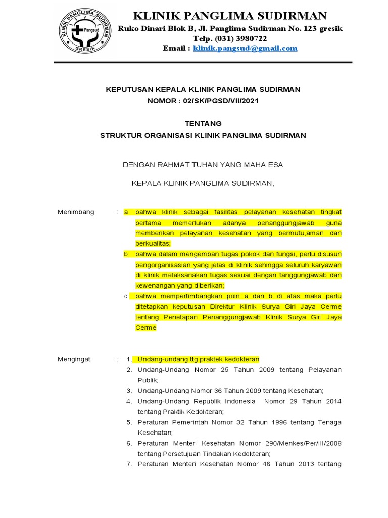 Struktur Organisasi Klinik Surya Giri Jaya | PDF | Sains & Matematika