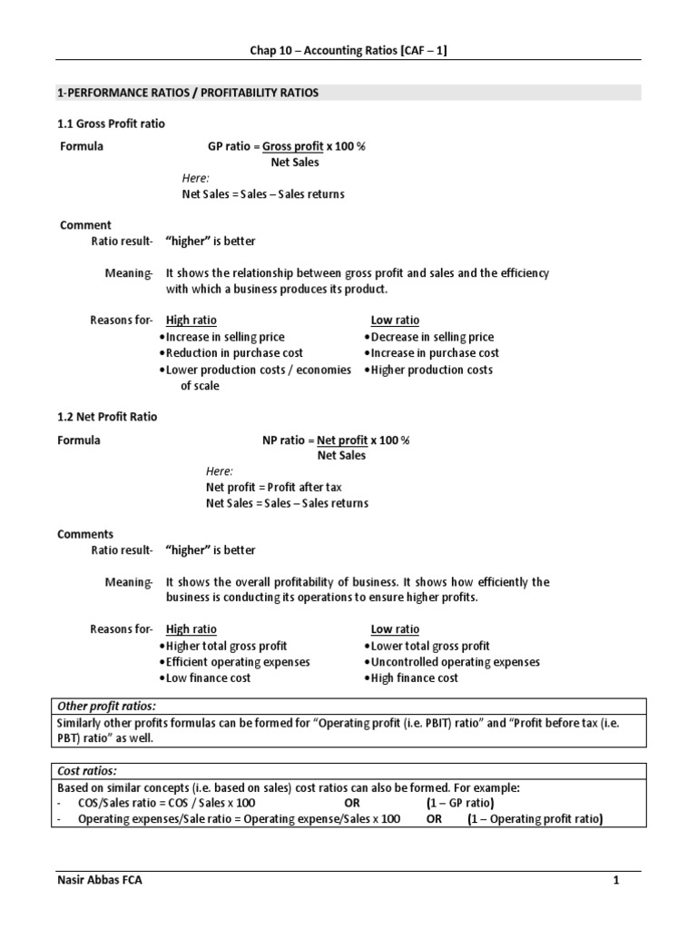 Accounting Ratios Class Notes Pdf Inventory Debt