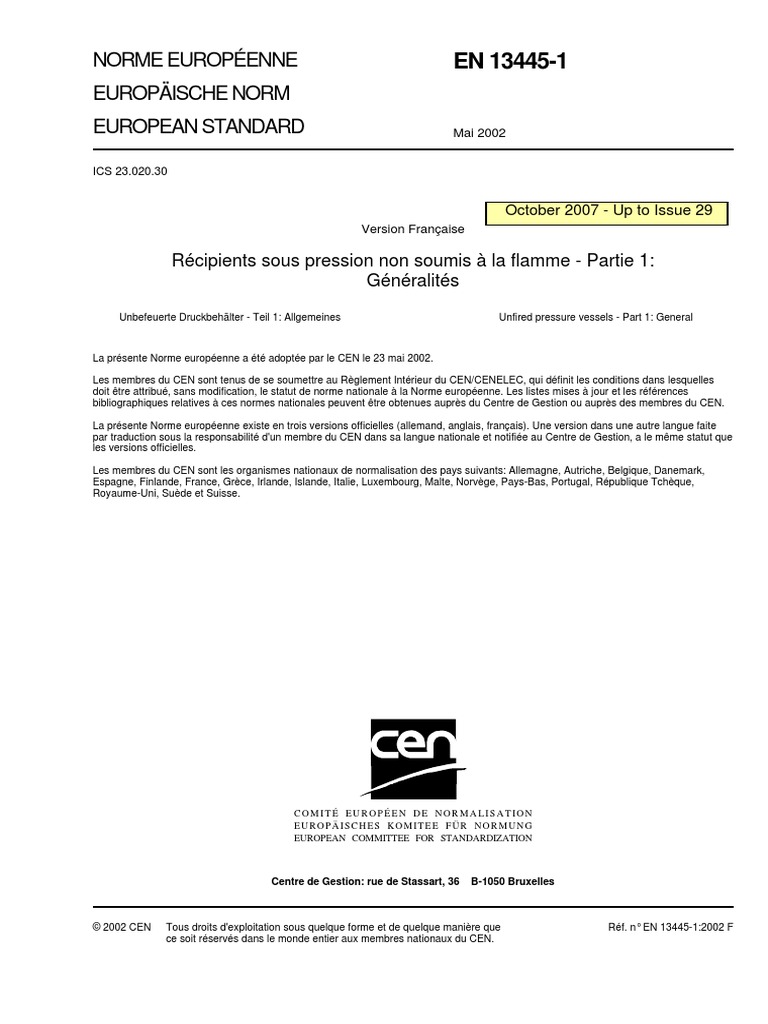 EN 13445-1 Consolidé 10-2007 | PDF | Fatigue (matériau) | Tuyau