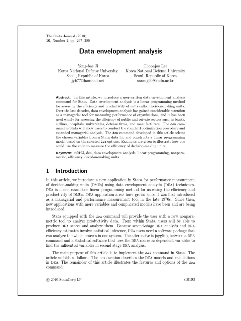 DEA With Stata | PDF | Technology & Engineering