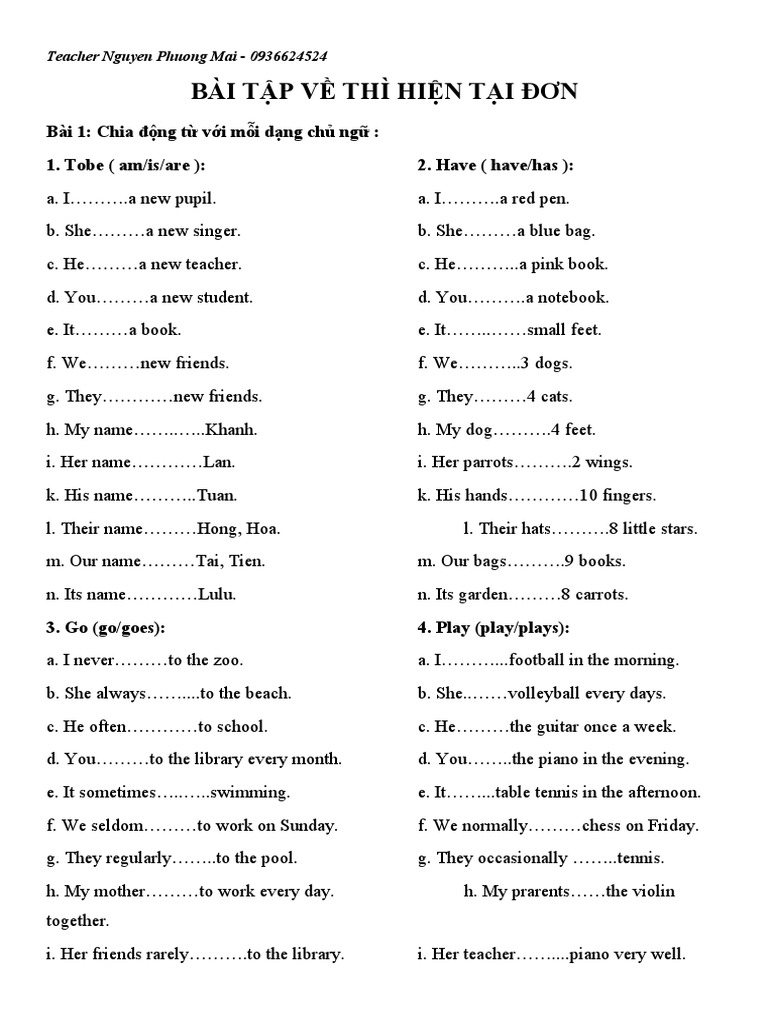 Bai Tap Ve Thi Hien Tai Don | PDF