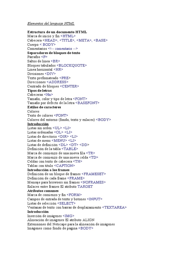 Elementos Del Lenguaje HTML | Descargar gratis PDF | HTML | Hipervínculo