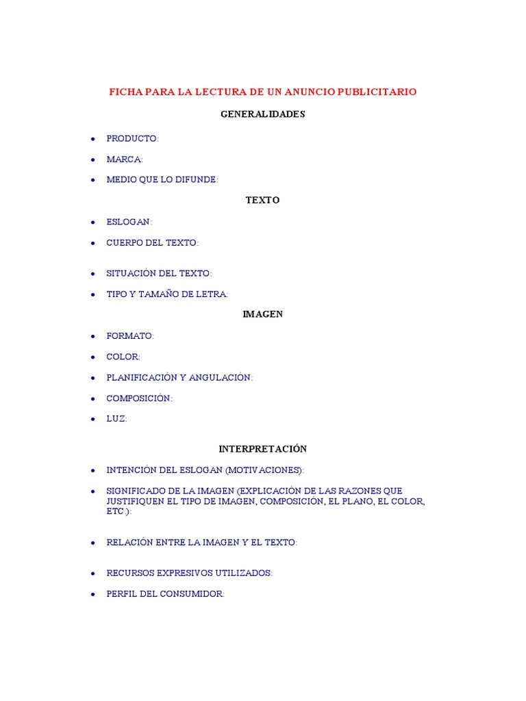 Ficha para La Lectura de Un Anuncio Publicitario | PDF | Ciencias sociales