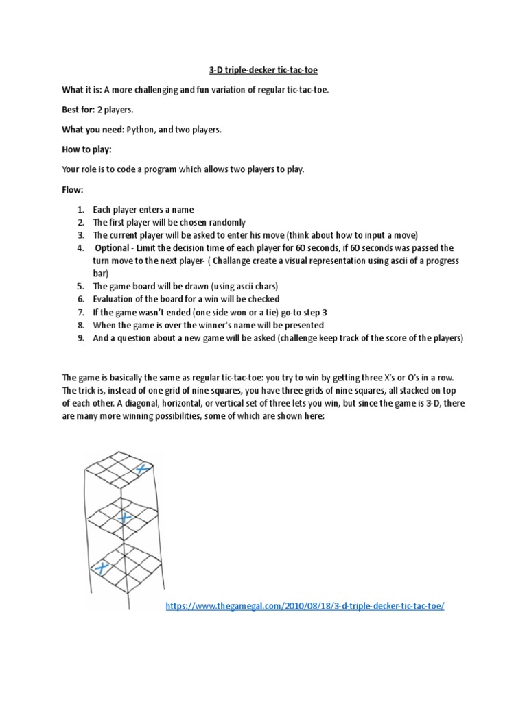 Programming a 3-D Triple-Decker Tic-Tac-Toe Game Using Python | PDF