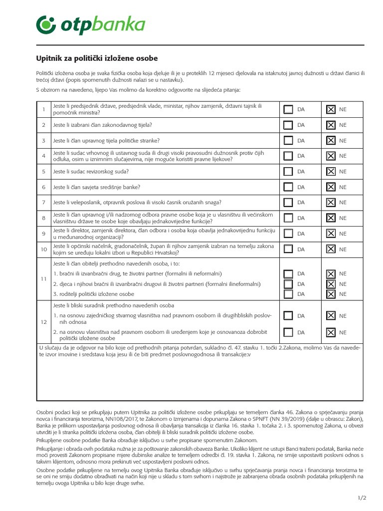 Upitnik Za Politicki Izlozene Osobe | PDF