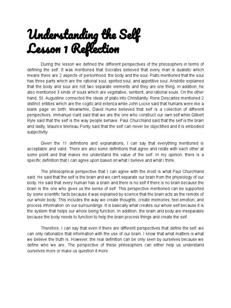 Understanding The Self Reflection | PDF | Philosophy Of Self | Soul