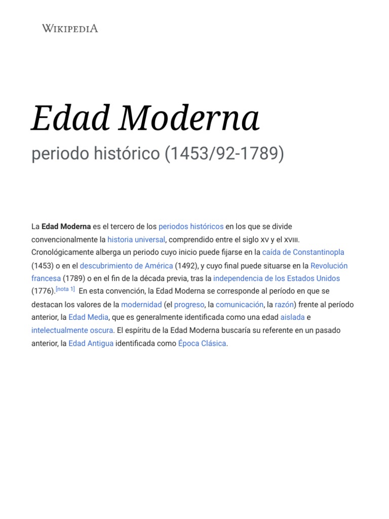 Edad Moderna - Wikipedia, La Enciclopedia Libre | PDF | Período moderno ...