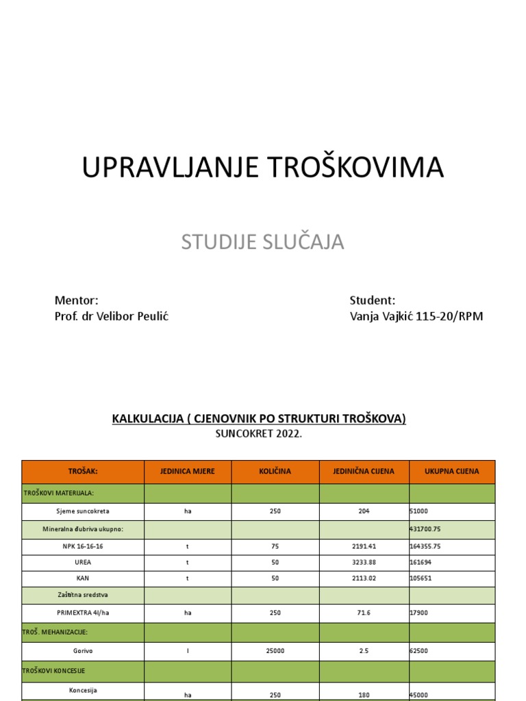 Klasifikacija Troskova - Studija Slučaja | PDF