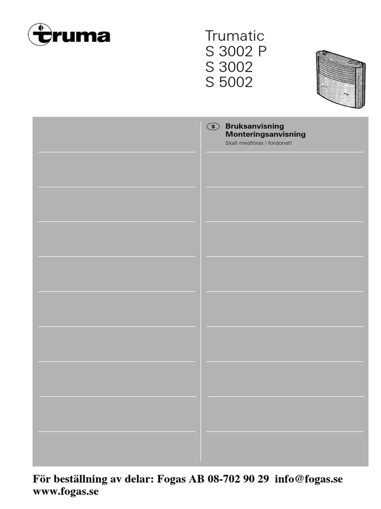 Trumatic S 3002 P S 3002 S 5002: För Beställning Av Delar: Fogas AB 08 ...